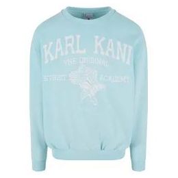 Rundhalspullover Karl Kani "Karl Kani Karl Kani Kani Street Academy OS Crew", Damen, Gr. XL, light blau, 65% Baumwolle, 35% Polyester, mehrfarbig, oversize, Rundhals, Pullover Rundhalspullover