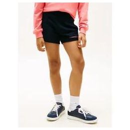Shorts Tommy Hilfiger "GLITTER TOMMY SHORT", M&auml;dchen, Gr. 14 (164), N-Gr, schwarz night navy, Sweatware, Obermaterial: 68% Baumwolle, 32% Polyester, unifarben, regular fit kurz, Hosen Shorts, Kinder bis 16 Jahre, regular fit