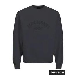 Jack & Jones Sweatshirt JACK & JONES "JORBLEECKER BRANDING SWEAT CREW BF", Herren, Gr. M, asphalt detail:jj, angeraute Sweatware, Obermaterial: 70% Baumwolle, 30% Polyester, bedruckt, relaxed fit, Rundhals, Rippb&uuml;ndchen, Sweatshirts Sweatshirt