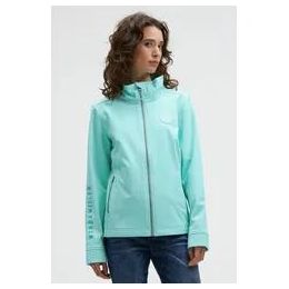 Softshelljacke SOCCX, Damen, Gr. XS, new aqua, Softshell, Material Oberstoff Au&szlig;enseite: 92% Polyester, 8% Elasthan, Material Oberstoff Innenseite: 100% Polyester, bedruckt, bestickt, slim fit normal, eingesetzt gerader Abschluss, Jacken Softshelljacke, mit Stehkragen