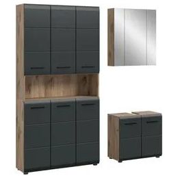 Badezimmer-Set Welltime, nox oak nb, sschwarz matt, B:165cm H:185cm T:30cm, MDF, Spanplatte, Kastenm&ouml;bel-Sets, Florenz, Badkombination 3-tlg., Nox Oak NB, Mehrzweckschrank
