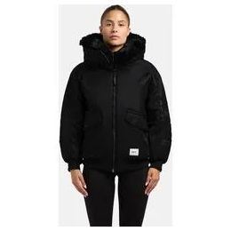 Bomberjacke Khujo "Cela", Damen, Gr. M (38), schwarz, Obermaterial: 100% Nylon. Innenfutter: 100% Polyester. Kunstfell: 100% Polyester. Wattierung: 100% Polyester, oversize h&uuml;ftbedeckend, hoch geschlossener Ausschnitt, Rippstrickb&uuml;ndchen, Jacken Bomberjacke, Oversize Winterjacke mit abnehmbarem Kunstpelz-Besatz