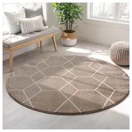 Teppich Sanat "Trellis", beige, H:10mm &Oslash;:150cm, Kunstfaser, Teppiche, Teppich, Kurzflor, skandi, boho, auch als L&auml;ufer und in rund