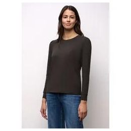 Langarmshirt Street One, Damen, Gr. 34, schwarzest braun, Web, 95% Baumwolle, 5% Elasthan, unifarben, normal normal, Rundhals, B&uuml;ndchen, Shirts Langarmshirt, mit Rundhalsausschnitt