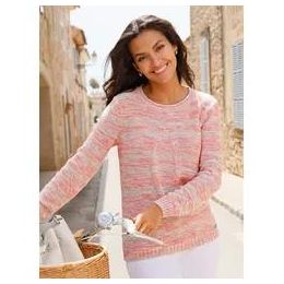 Strickpullover Casual Looks "Rundhals-Pullover", Damen, Gr. 52, flamingo, ecru, meliert, 56% Baumwolle, 44% Polyacryl, gemustert, gestreift, mehrfarbig, meliert, Pullover Strickpullover
