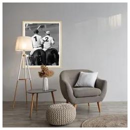 Bild mit Rahmen queence "Vintage Polo Club Polospieler", farbe rahmen: beige, farbe bild(er): schwarz, B:50cm H:70cm T:1,5cm, Acrylglas, Holzrahmen, Bilder, HD Premium Poster-Druck inkl. Echtholzrahmen in beige