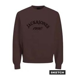 Jack & Jones Sweatshirt JACK & JONES "JORBLEECKER BRANDING SWEAT CREW BF", Herren, Gr. M, deep mahogany detail:jj, angeraute Sweatware, Obermaterial: 70% Baumwolle, 30% Polyester, bedruckt, relaxed fit, Rundhals, Rippb&uuml;ndchen, Sweatshirts Sweatshirt