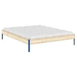 Bettgestell KARUP DESIGN "CORE BED Bodenbett, Holzrahmen, Futonbett, Jugendbett, Holzbett", raw, vivid blau, B:166cm H:34cm L:206cm, Betten, Bettgestell, Massivholzbett mit Lattenrost, Kiefer massiv, Doppelbett ohne Kopfteil