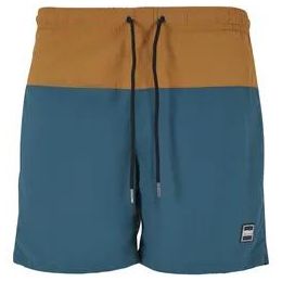 Badeshorts Urban Classics "Urban Classics Herren Block Swim Shorts", Gr. S, US-Gr&ouml;&szlig;en, teal, toffee, 100% Polyamid, Badehosen Badeshorts