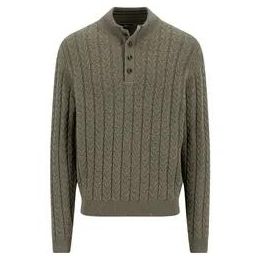 Troyer Fynch-Hatton, Damen, Gr. 4XL, schwarz khaki, Strick, Obermaterial: 65% Baumwolle, 35% Wolle, unifarben, normal h&uuml;ftbedeckend, Rundhals, Flachstrickb&uuml;ndchen, Pullover Troyer, Strickpullover mit Zopfmuster und Knopfleiste, Woll-Anteil