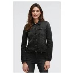 Jeansjacke SOCCX, Damen, Gr. S, schwarz (schwarz washed metal), Jeans, Material: 63% Baumwolle, 25% Polyester, 10% Viskose, 2% Elasthan, used, slim fit kurz, eingesetzt 1-Knopf-Manschette, Jacken Jeansjacke, mit Schmuckelemente