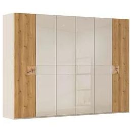 Kleiderschrank Rauch "Dreht&uuml;renschrank Schrank Garderobe W&auml;scheschrank KONA", beige, glas beige (champagner), absetzungen asteiche massiv, B:301cm H:223cm T:61cm, Holzwerkstoff, Schr&auml;nke, Kleiderschrank, Glasauflage, Massivholz-Absetzung, SOFT-CLOSE-FUNKTION MADE IN GERMANY