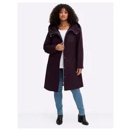 Kurzmantel sheego, Damen, Gr. 42, aubergine, 90% Polyester, 10% Wolle, unifarben, unifarben mit Farbeinsatz, unifarben mit Farbeins&auml;tzen, M&auml;ntel Kurzmantel