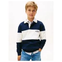 Langarm-Poloshirt Tommy Hilfiger, Jungen, Gr. 16 (176), schwarz night navy colourblock, Single Jersey, Obermaterial: 100% Baumwolle, colorblocking, mehrfarbig, regular fit normal, Rundhals, eingesetzt angesetztes B&uuml;ndchen, Shirts, Regular fit, f&uuml;r Kinder bis 16 Jahre