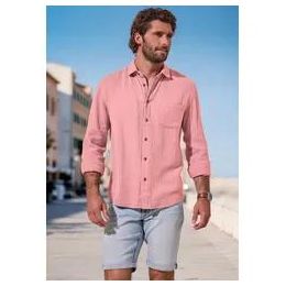 Beach Time Langarmhemd BEACHTIME "Regular fit", Herren, Gr. XXXL (47/48), N-Gr, koralle, Web, Obermaterial: 100% Baumwolle, unifarben, regular fit normal, Rundhals, 2-Knopf-Manschette, Hemden, Langarm, Freizeithemd aus Musselin-Ware