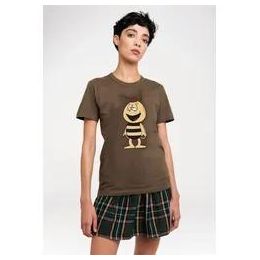 T-Shirt logoshirt "Die Biene Maja - Willi", Damen, Gr. S, braun, 100% Baumwolle, unifarben, normal, Rundhals, Shirts T-Shirt, mit coolem Print