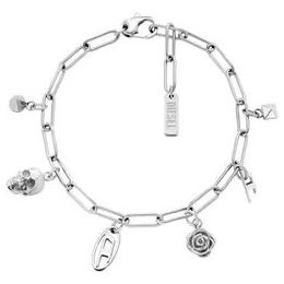 Charm-Armband Diesel "Schmuck Geschenk Edelstahl Totenkopf Rose", silber (edelstahlfarben), Armb&auml;nder, Damen, 21,3cm, Edelstahl, Charm-Armband