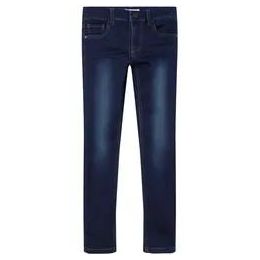 Slim-fit-Jeans name it "NKMTHEO XSLIM SWE JEANS 3113-TH NOOS", Jungen, Gr. 98, N-Gr, blau (dunkelblau denim), Denim/Jeans, Obermaterial: 70% Baumwolle, 27% Polyester, 3% Elasthan, Abriebeffekte, slim fit lang, Jeans Slim-fit-Jeans