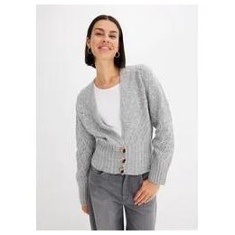 Strickjacke bonprix "Feinstrickjacke", Damen, Gr. 44/46 (L), grau (hellgrau meliert), Obermaterial: 76% Polyacryl, 24% Polyester, loose fit, Strickjacken Strickjacke, Loose Fit, Feinstrick, mit breitem B&uuml;ndchen, pflegeleicht