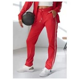 H.I.S. Jogginghose H.I.S, Damen, Gr. XL (48/50), N-Gr, rot, Interlock, Obermaterial: 100% Baumwolle, unifarben mit Farbeinsatz, bequem lang, Hosen Jogginghose, mit seitlichem Tapestreifen