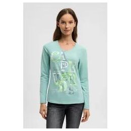 V-Shirt SOCCX, Damen, Gr. XS, misty mint, Single Jersey, Material: 95% Baumwolle, 5% Elasthan, bedruckt, slim fit normal, V-Ausschnitt, eingesetzt gerader Abschluss, Shirts, mit Baumwolle