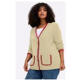Cardigan sheego, Damen, Gr. 44/46, sand, kirsche, 100% Polyacryl, Besatz:100% Polyamid, unifarben, Strickjacken