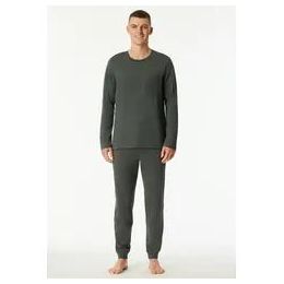 Schlafanzug Schiesser "Modern Nightwear", Herren, Gr. 52, dunkelgr&uuml;n, Single Jersey, Obermaterial: 100% Baumwolle, bequem lang, Rundhals, Homewear-Sets Schlafanzug, seitliche Taschen, Brusttasche, Langarm, Baumwolle, Single Jersey
