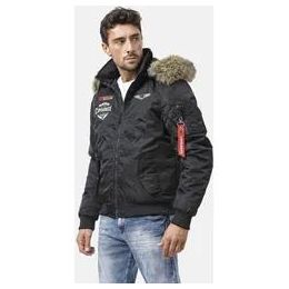 Cipo & Baxx Winterjacke CIPO & BAXX "CM229", Herren, Gr. XL, schwarz, Stoff, 100% Nylon, unifarben, regular fit normal, Rundhals, Jacken Winterjacke, mit mehreren Patches, Stickereien und Label-Elementen