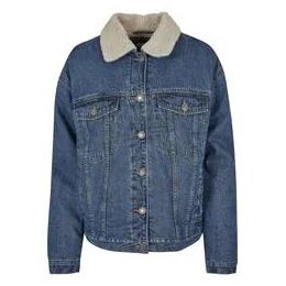 Jeansjacke Urban Classics "Urban Classics Damen Ladies Oversized Sherpa Denim Jacket", Damen, Gr. 3XL, clearblau washed, 100% Baumwolle, unifarben, oversize, amerikanischer Ausschnitt, Jacken Jeansjacke