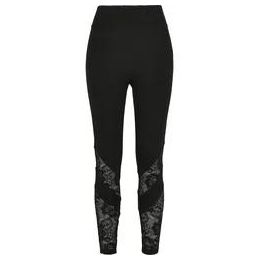 Leggings Urban Classics "Urban Classics Damen Ladies Highwaist Lace Inset Leggings", Damen, Gr. 5XL, US-Gr&ouml;&szlig;en, schwarz, 94% Baumwolle, 6% Elasthan, unifarben, skinny fit, Hosen Leggings