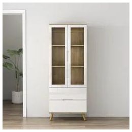 Highboard OTTO HOME "Lund", wei&szlig;, B:70cm H:180cm T:40cm, ABS-Kunststoff, FSC-zertifizierter Holzwerkstoff, MDF, Melamin, Spanplatte, Sideboards, Highboard, mit gl&auml;nzenden Fronten, Glast&uuml;ren, helles Holzdekor, Breite 70 cm