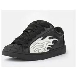 Sneaker Buffalo "LIBERTY", Damen, Gr. 40, schwarz, wei&szlig;, Lederimitat, kontrastfarbene Details, Schuhe Sneaker, Freizeitschuh, Schn&uuml;rschuh, Halbschuh mit trendigem Flammenmotiv