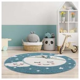 Kinderteppich Carpet City "Anime9383", blau, H:11mm &Oslash;:160cm, Polypropylen (PP), Teppiche, Spielteppich, Sternen-Teppich mit Mond, Weicher Flor, Pflegeleicht, Kinderzimmer
