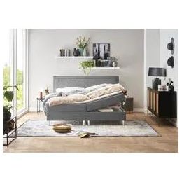 Boxbett "Helen", hellgrau, L:205cm, Bettgestell und seitliche Einfassung der Matratzen: Strukturstoff, 100% Polyester;Spiegelfl&auml;che der Matratze: 100% Polyester;Topper: 100% Polyurethan, Bezug (100% Polyester), ATLANTIC HOME COLLECTION, Komplettbetten, Tonnentaschenfederkern-Matratze und Topper, wahlweise mit Bettkasten