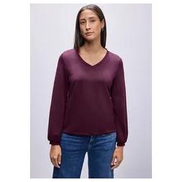 Langarmshirt Street One, Damen, Gr. 38, noble rot, Stoff, 46% Modal, 46% Polyester, 8% Elasthan, unifarben, normal normal, V-Ausschnitt, elastischer Bund, Shirts Langarmshirt, im Silk Look