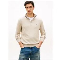 Troyer Tommy Hilfiger "ESSENTIAL COTTON ZIP MOCK", Herren, Gr. L, sandalwood heather, Strick, Obermaterial: 100% Baumwolle, regular fit, Pullover Troyer