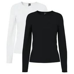 Langarmshirt Pieces "PCAMELIA LS TOP 2-PACK JRS NOOS BC", Damen, Gr. M, schwarz pack:2 pack schwarz, hellwei&szlig;, Jersey, Obermaterial: 95% Baumwolle, 5% Elasthan, unifarben, figurbetont normal, Rundhals, Shirts Langarmshirt, mit klassischen Farben