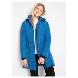 Steppjacke bonprix "Winterjacke", Damen, Gr. 50, blau (azurblau), Web, Obermaterial: 100% Polyester. Futter: 100% Polyester. F&uuml;llung: 100% Polyester, kontrastfarbene Details, unifarben, regular fit ca. Mitte Oberschenkel, Windstopperb&uuml;ndchen, Jacken Steppjacke, mit wattierter F&uuml;llung, mit abnehmbarer Kapuze, pflegeleicht