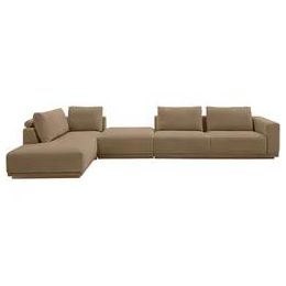 Wohnlandschaft Musterring, messing, B:395cm H:78cm T:202cm, 100% Polyester, Sofas, Wohnlandschaft, Anreihsofa mit Armlehne rechts, Eckteil links mit Kissen & Hocker