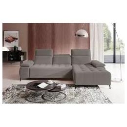 Ecksofa WERK2 "Focus-S, inkl. elektr. Sitzvorzug, manuelle Kopfteilverstellung", grau, B:277cm H:82cm T:177cm, 100% Polyester, Sofas, Ecksofa, elektr. Sitztiefenverstellung, flexible Kopfst&uuml;tzen, 12cm F&uuml;&szlig;e, L-Form
