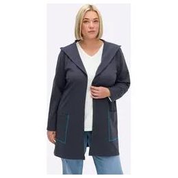 Shirtjacke sheego "Sweatshirtjacke", Damen, Gr. 40/42, tiefblau, 100% Baumwolle, unifarben, Shirts Shirtjacke