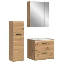 Badezimmer-Set Welltime, artisan oak nb, B:105cm H:185cm T:46cm, Holzwerkstoff, MDF, Kastenm&ouml;bel-Sets, Florenz, Badkombination 4-tlg.,Artisan Oak NB, inkl. Waschbecken