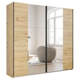 Schwebet&uuml;renschrank Rauch "Kleiderschrank Dreht&uuml;renschrank Schrank Garderobe KRONACH TOPSELLER", braun (eiche artisan, griffleisten grau, 2 spiegel), B:218cm H:210cm T:59cm, Holzwerkstoff, Schr&auml;nke, Schwebet&uuml;renschrank, optional ohne, mit 1 oder 2 Spiegel, viel Stauraum MADE IN GERMANY