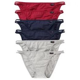 Tangaslip bonprix "Tanga Slip (6er Pack)", Damen, Gr. 44/46 (L), 6 Stk., grau (hellgrau meliert, dunkelblau, abendrot), Obermaterial: 95% Baumwolle, 5% Elasthan, Unterhosen, mit doppelten Seitenb&auml;ndern, bequeme Passform, im 6er-Pack
