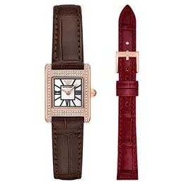 Quarzuhr Emporio Armani, braun, rosegoldfarben, Armbanduhren, Damen, Quarzuhr, Armbanduhr, Damenuhr, Lederarmband, Ideal auch als Geschenk, analog