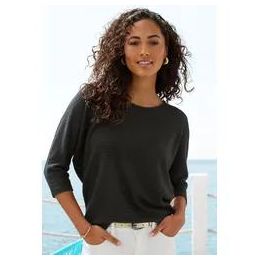 Langarmshirt Vivance "mit modischer Waffelstruktur", Damen, Gr. 44/46, creme, schwarz, Strick, Obermaterial: 64% Polyester, 34% Viskose, 2% Elasthan, leicht transparent, unifarben, l&auml;ssig geschnitten, Rundhals, Shirts Langarmshirt, aus b&uuml;gelfreier Strickqualit&auml;t