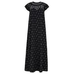 Midikleid RAFFYA "Willow Embroidered Shirring Jacquard Maxi Dress Damen", Damen, Gr. L, Normalgr&ouml;&szlig;en, schwarz, 100% Baumwolle, Kleider Midikleid