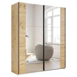 Schwebet&uuml;renschrank Rauch "Kleiderschrank Dreht&uuml;renschrank Schrank Garderobe KRONACH TOPSELLER", braun (eiche artisan, griffleisten grau, 2 spiegel), B:175cm H:210cm T:59cm, Holzwerkstoff, Schr&auml;nke, Schwebet&uuml;renschrank, optional ohne, mit 1 oder 2 Spiegel, viel Stauraum MADE IN GERMANY