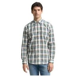 Langarmhemd Tom Tailor, Herren, Gr. M, N-Gr, wei&szlig; multicolor check, Web, Obermaterial: 100% Baumwolle, kariert, regular fit normal, ohne Ausschnitt, Manschette, Hemden, mit Karomuster