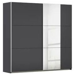 Schwebet&uuml;renschrank Rauch "Kleiderschrank Dreht&uuml;renschrank Schrank Garderobe KRONACH TOPSELLER", grau (graumetallic, griffleisten alu, 1 spiegel), B:218cm H:210cm T:59cm, Holzwerkstoff, Schr&auml;nke, Schwebet&uuml;renschrank, optional ohne, mit 1 oder 2 Spiegel, viel Stauraum MADE IN GERMANY